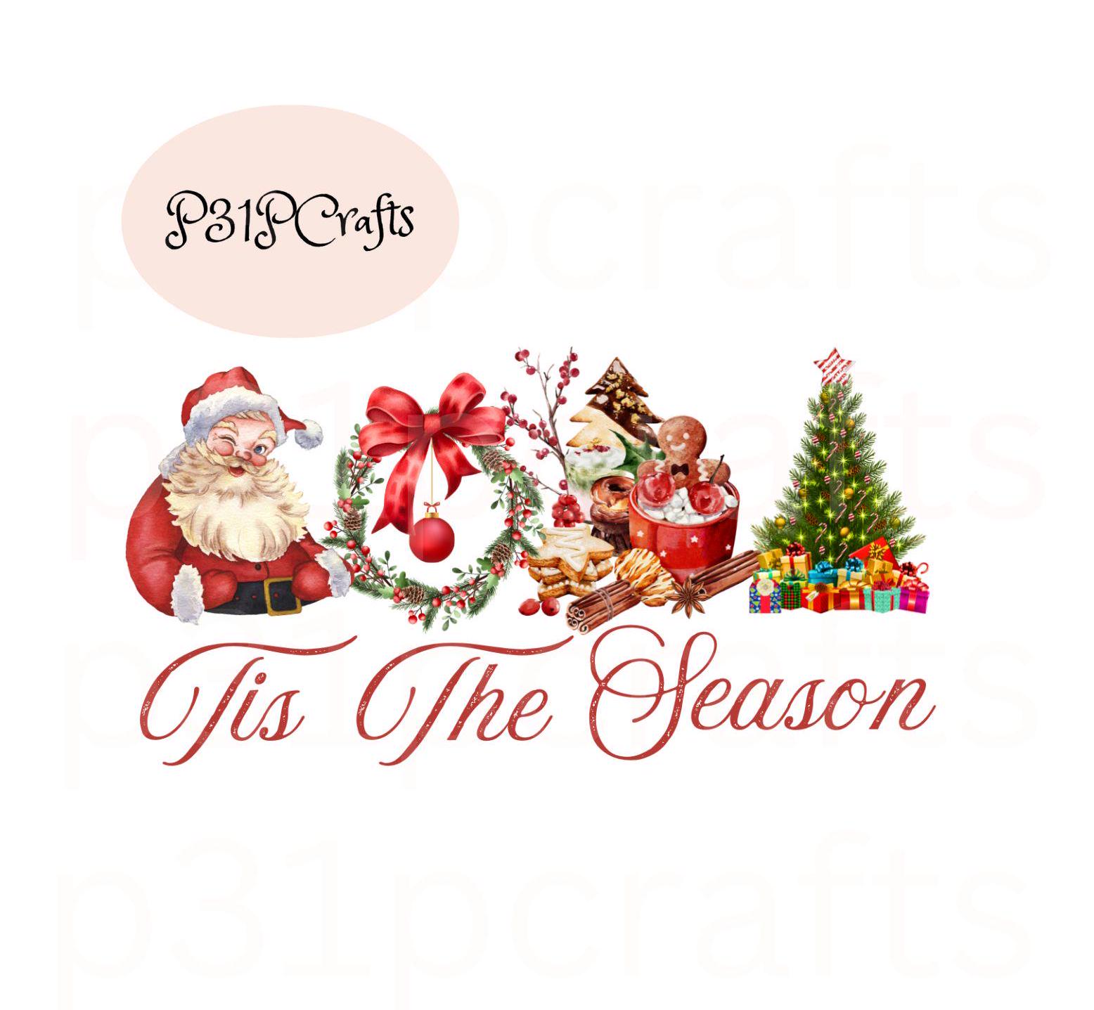 Retro Christmas PNG SVG Tis the Season Png, Santa Png Watercolor ...