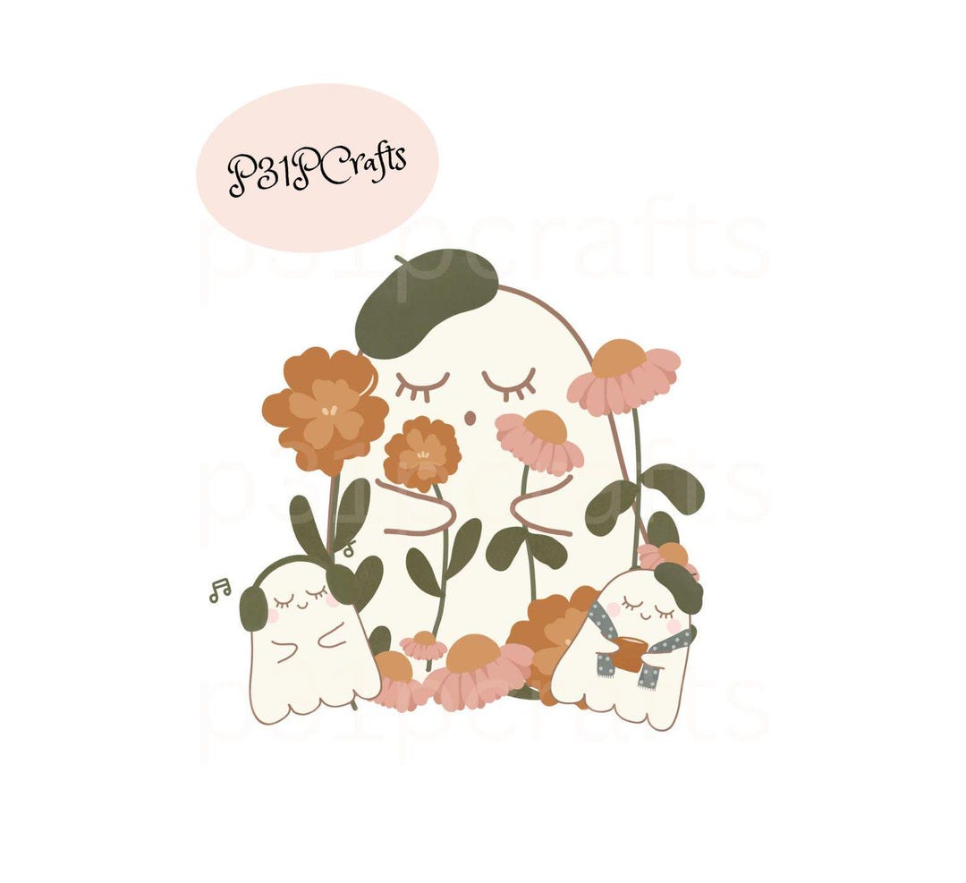 Retro Cute Ghosts PNG Svg Pdf, Mini Kawaii Gardening Ghosts Png ...