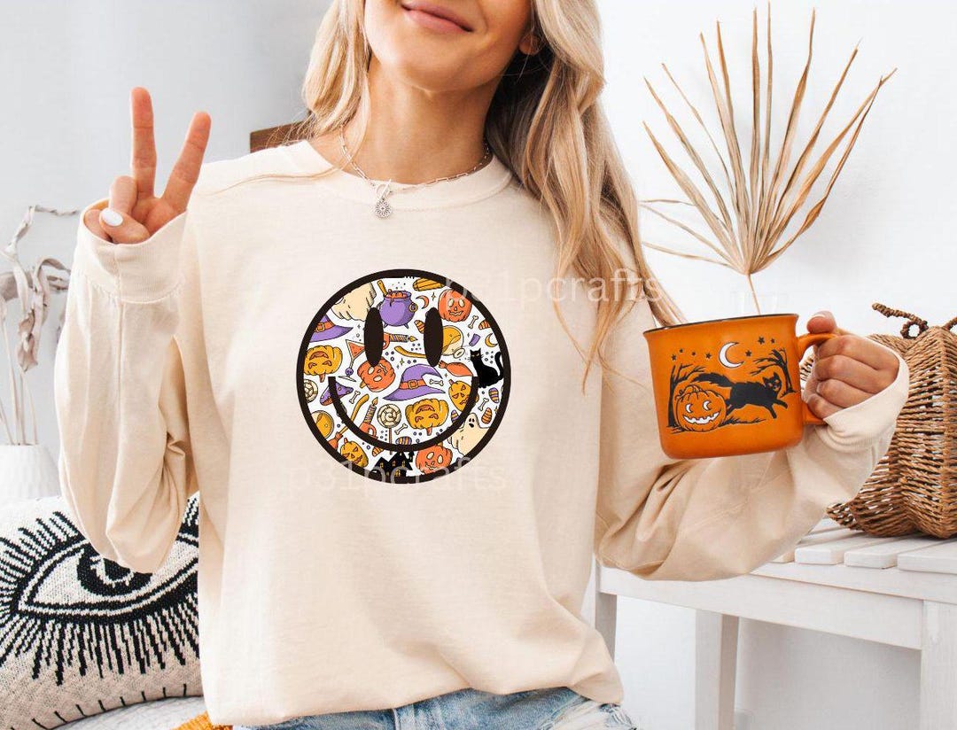 Cute Smiley Face Ghost PNG Halloween Sublimation Design Fall Shirt Fall ...