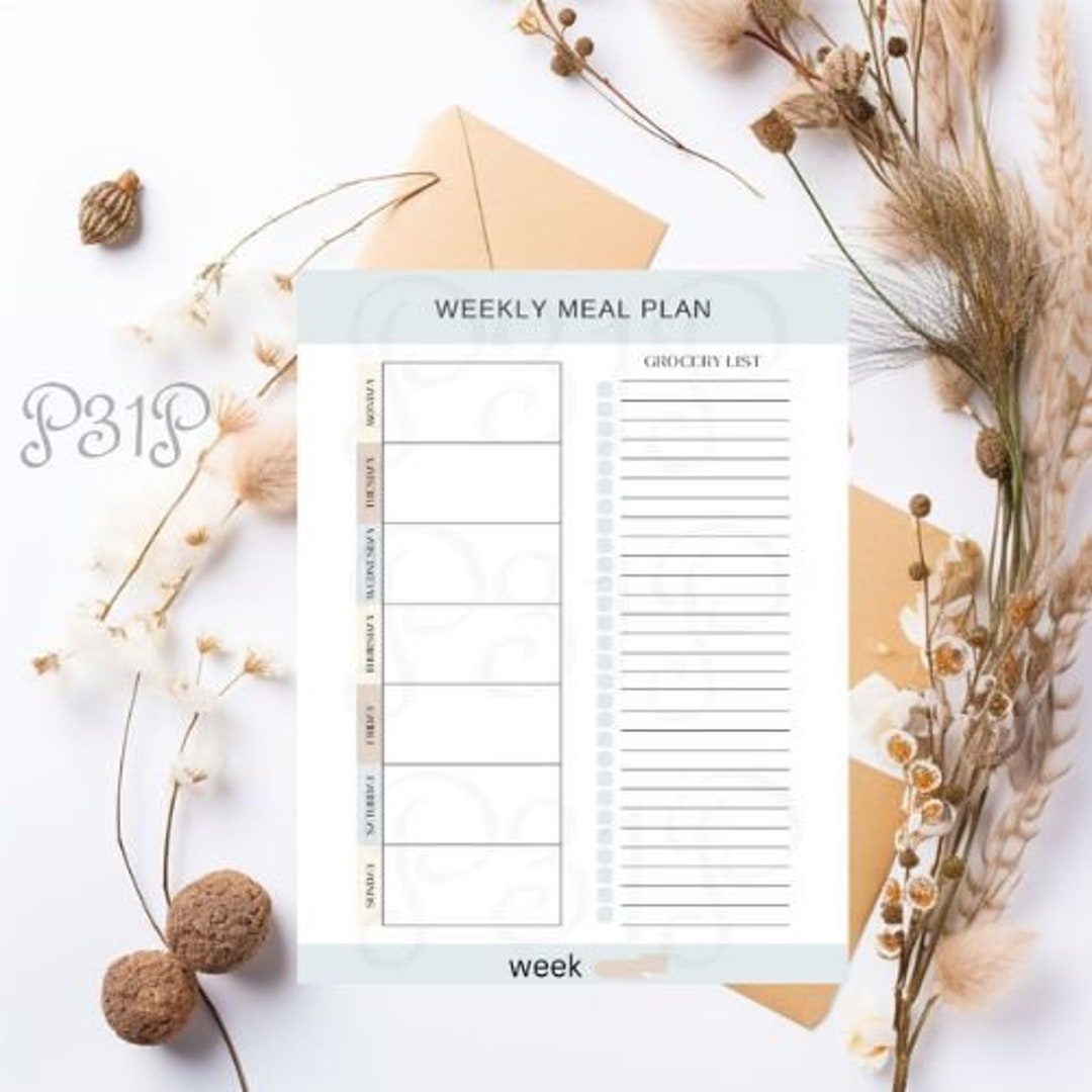 Weekly Menu Planner Printable Digital Meal Planning Template PDF Weekly ...