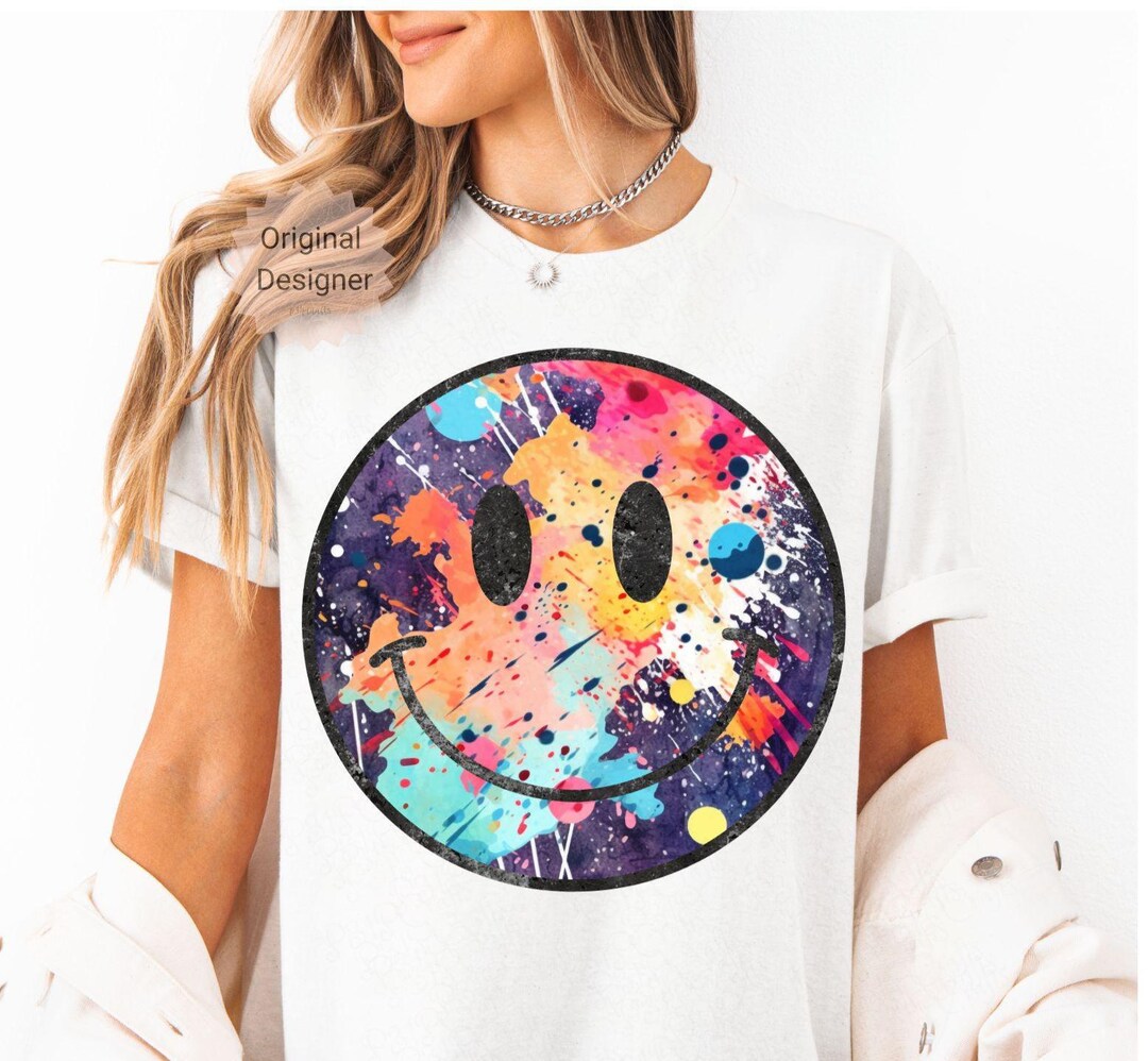 Retro Smiley Face Distressed Grunge Png, Colorful Happy Face ...