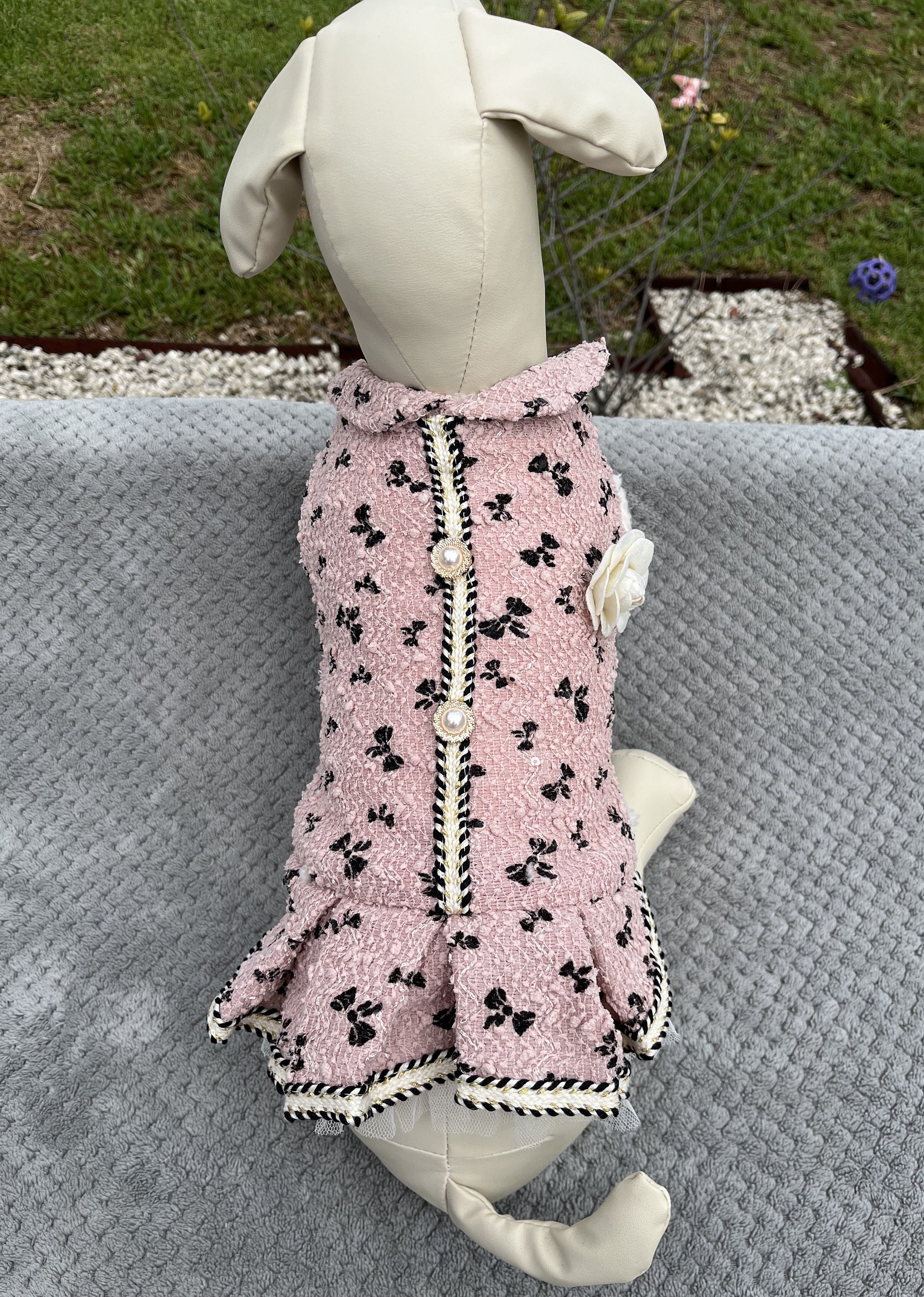 Pink Tweed Dog Dress - Sherpa Lined, Removable Flower, Small Dogs - Etsy