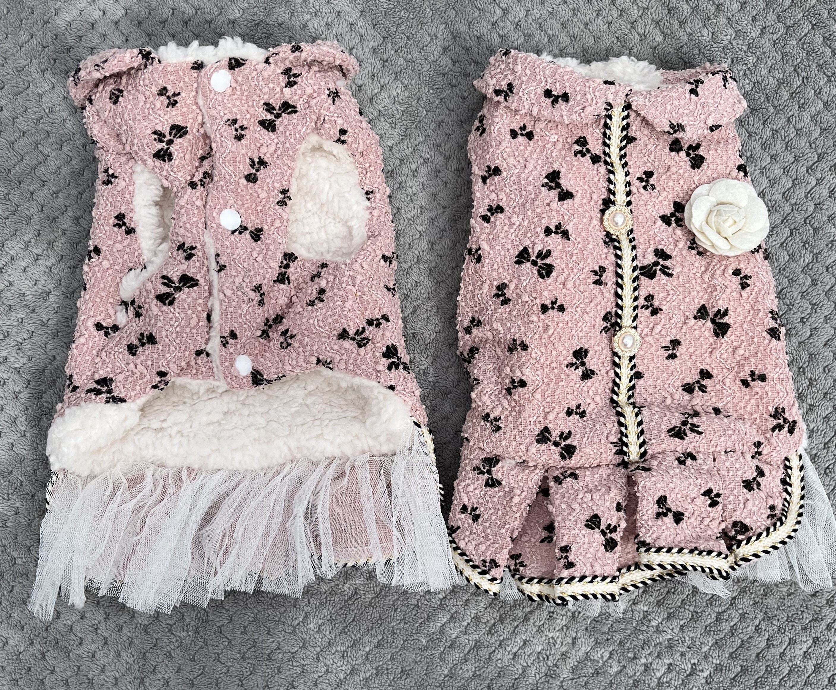 Pink Tweed Dog Dress - Sherpa Lined, Removable Flower, Small Dogs - Etsy