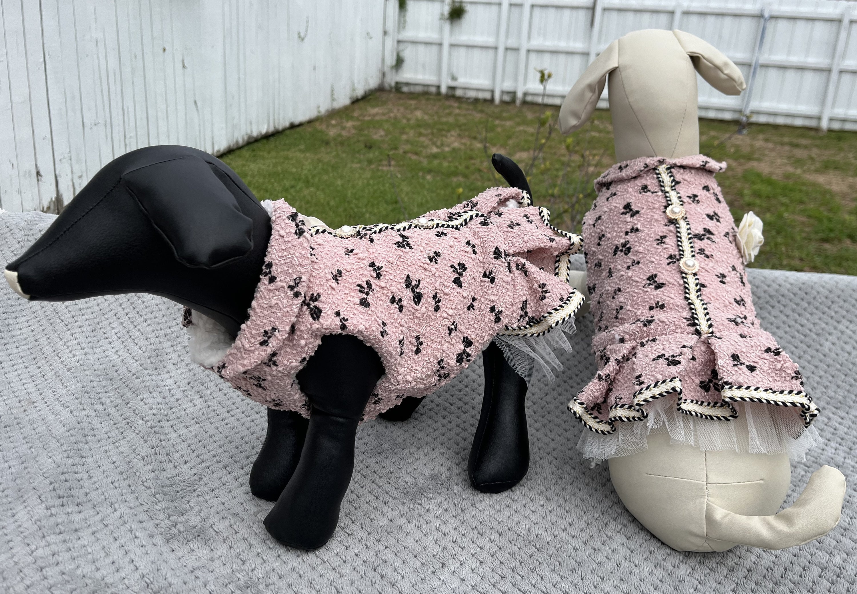Soft Pink Sherpa Lined Tweed Dog Dress – Bow Details, Removable Flower ...