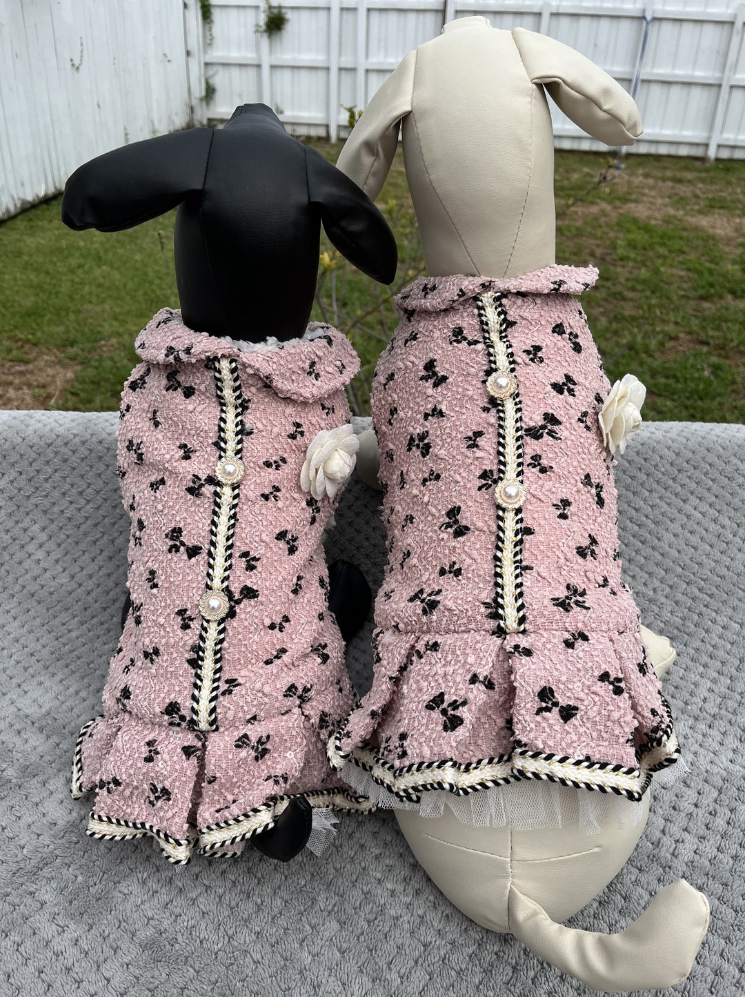 Soft Pink Sherpa Lined Tweed Dog Dress – Bow Details, Removable Flower ...