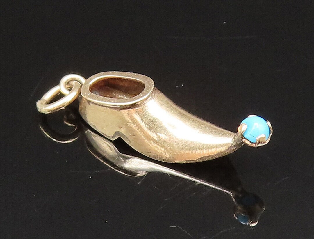 14K GOLD Vintage Sculpted Pointed Shoe With Turquoise Tip Pendant GP453 ...