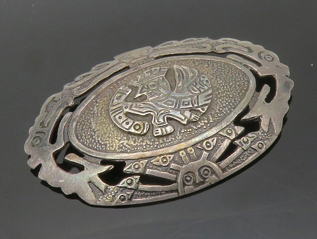 PERU 925 Sterling Silver Vintage Oxidized Traditional Brooch Pin BP5071 ...