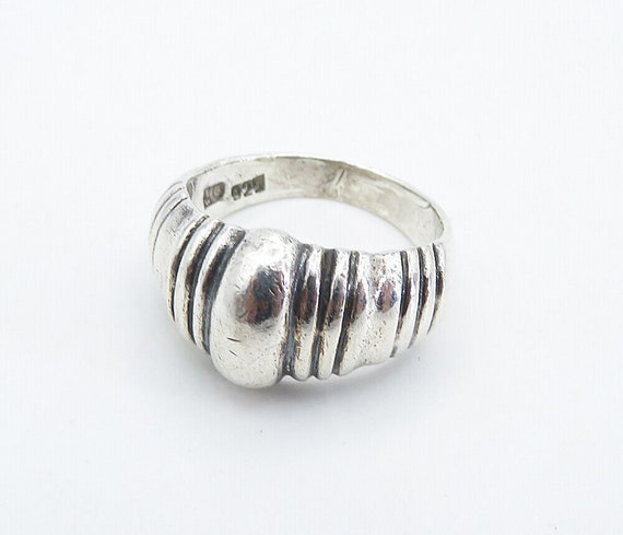 925 Sterling Silver - Shiny Fluted Tapered Dome Style… - Gem