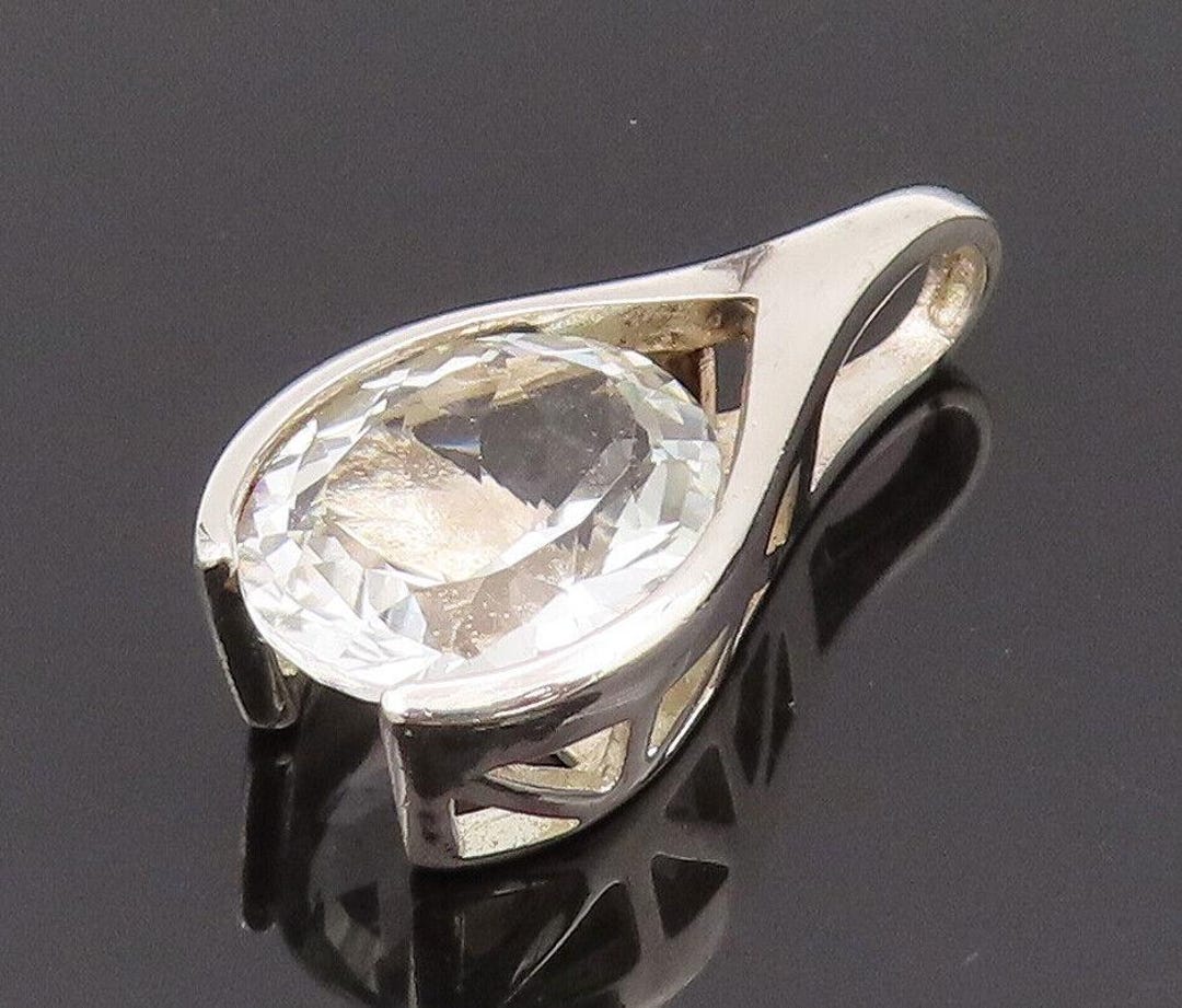 925 Sterling Silver Vintage Minimalist Topaz Rain Drop Pendant PT22105 ...