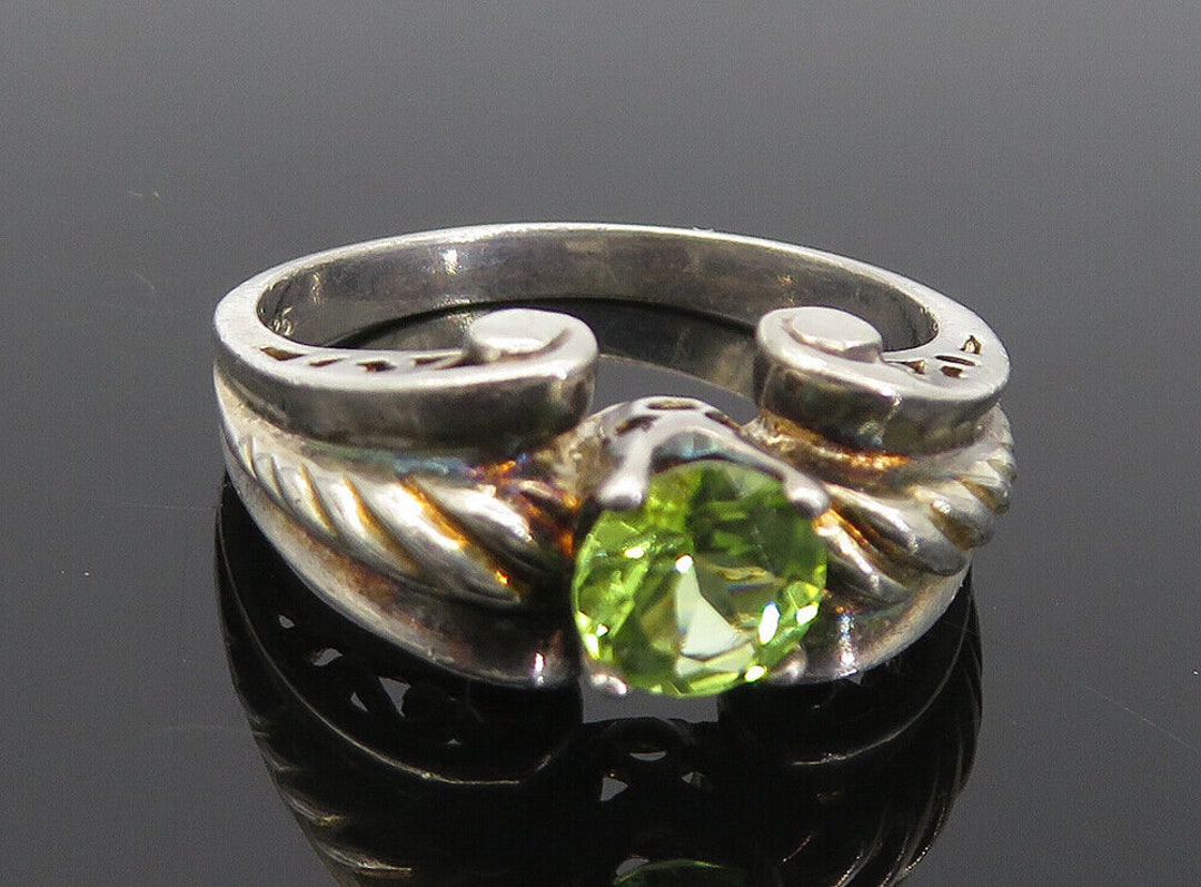 DAVID SIGAL 925 Silver Vintage Peridot Swirl Twist Solitaire Ring Sz 9 ...