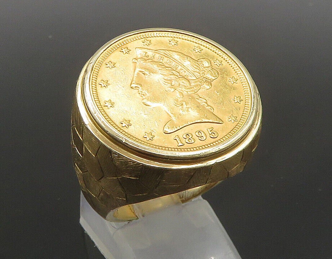 22k & 14K GOLD Vintage Heavy 5 Dollar United States Coin Ring Sz 7.5 ...