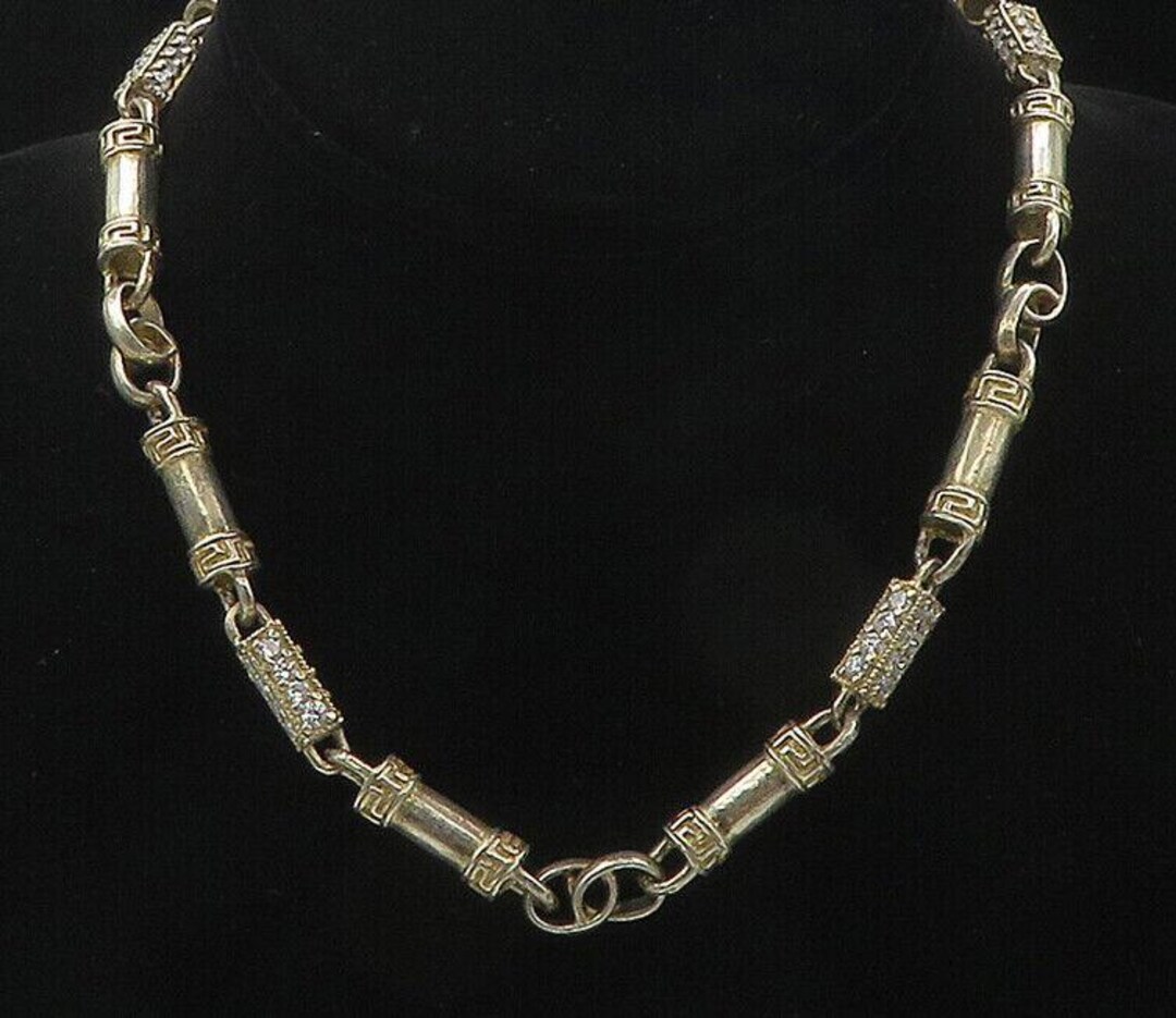 925 Silver Vintage Cubic Zirconia Heavy Greek Key Chain Necklace NE2954 ...