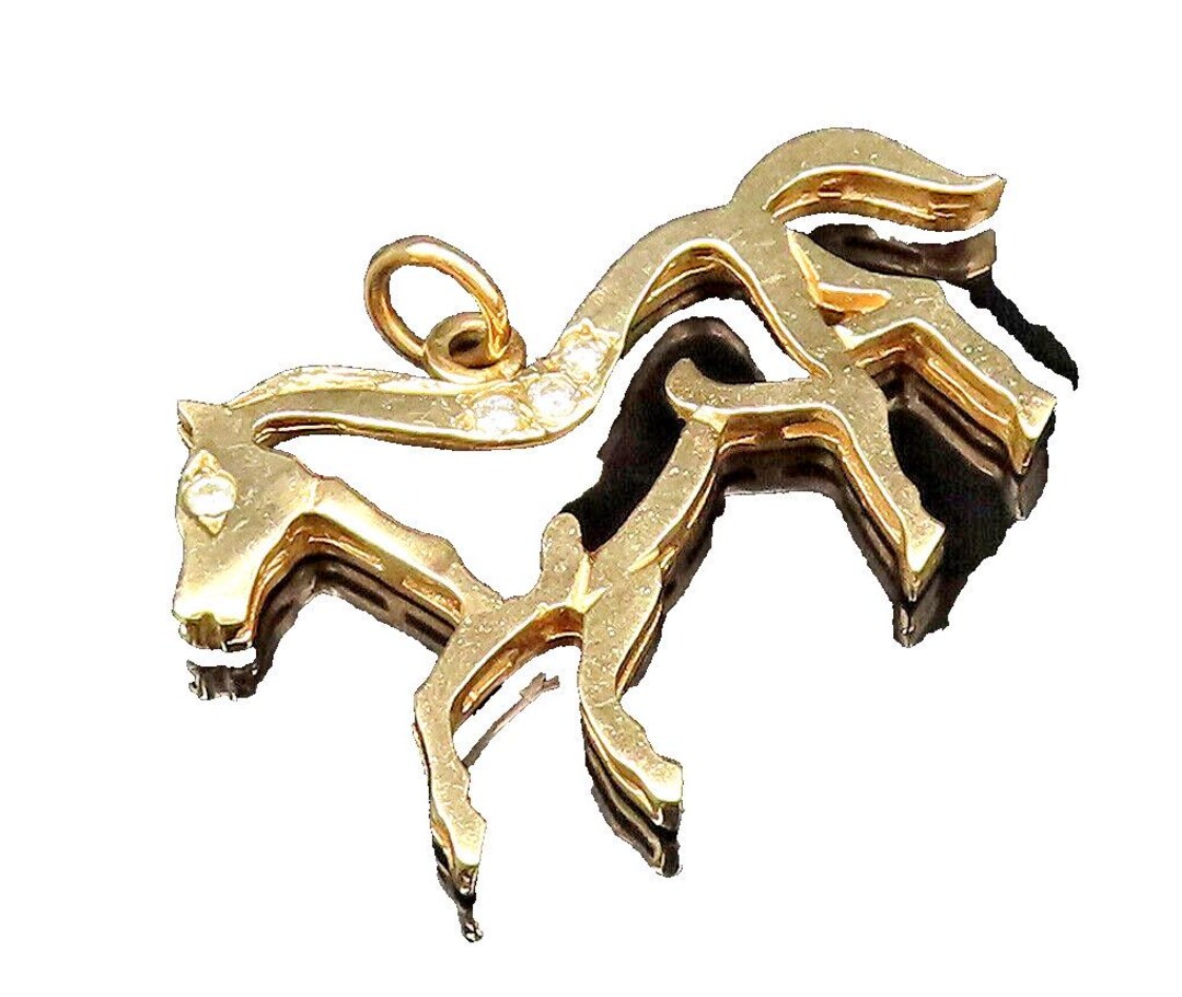14K GOLD Vintage Genuine Diamonds Horse Cutout Drop Pendant GP562 - Etsy