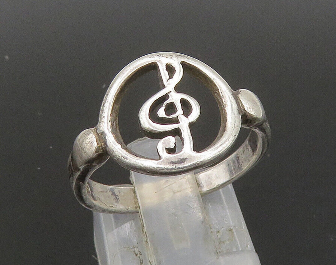 925 Sterling Silver Vintage Treble Clef Music Motif Band - Etsy