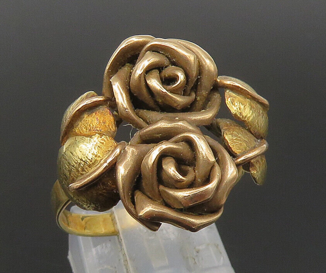 14K GOLD Vintage Victorian Double Rose Flower Ring Sz 8 GR357 - Etsy