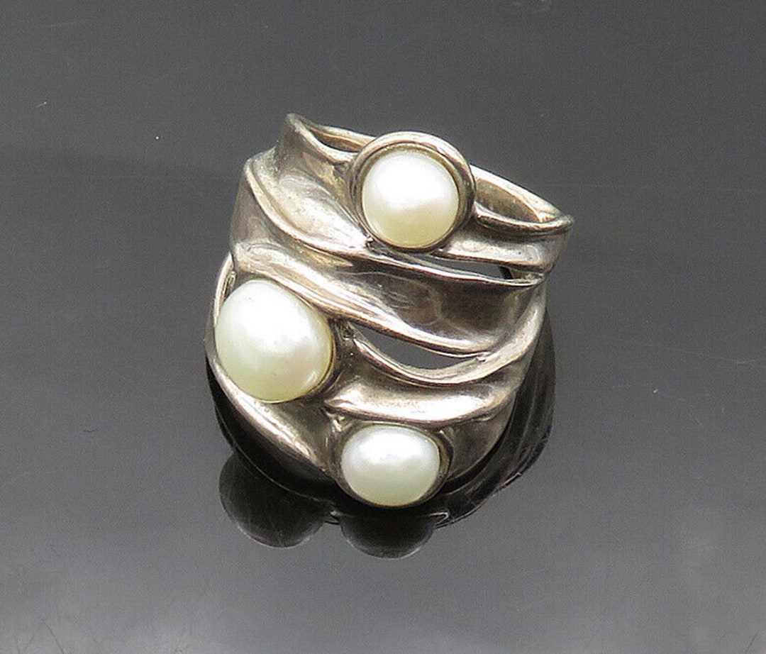 HAGIT GORALI ISRAEL 925 Silver Vintage Shiny Pearls Band Ring Sz 5.5 ...
