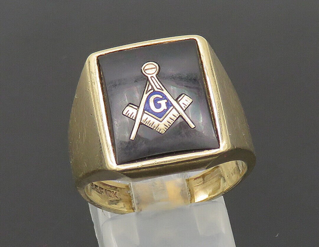 BADEN FOSS 10K GOLD Vintage Black Onyx Masonry Band Ring Sz - Etsy