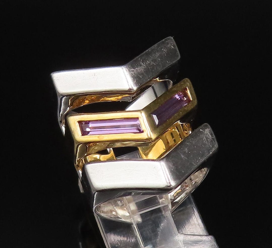 925 Silver Vintage Two Tone Open Pointed Amethyst Ring Sz 6.5 RG25731 ...