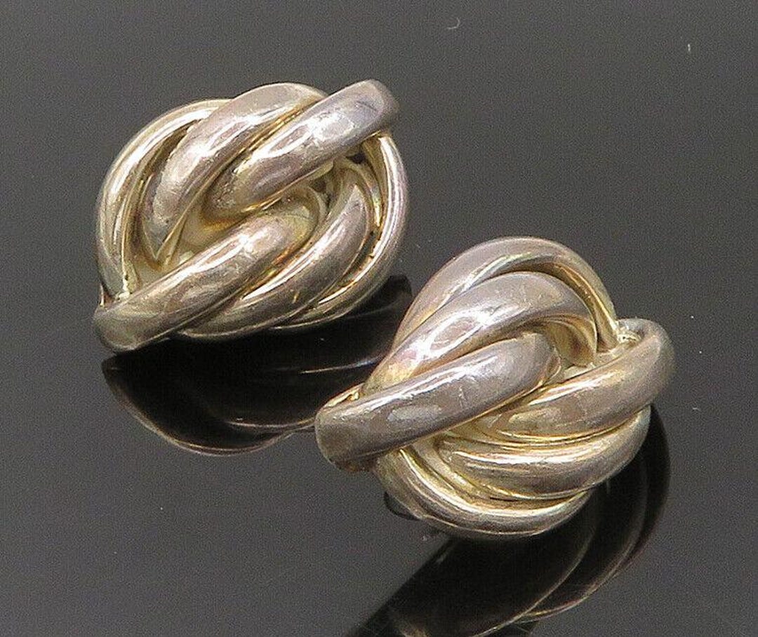 TURE 925 Silver & 14K GOLD Vintage Shiny Rope Knot Stud Earrings EG11609 - Etsy