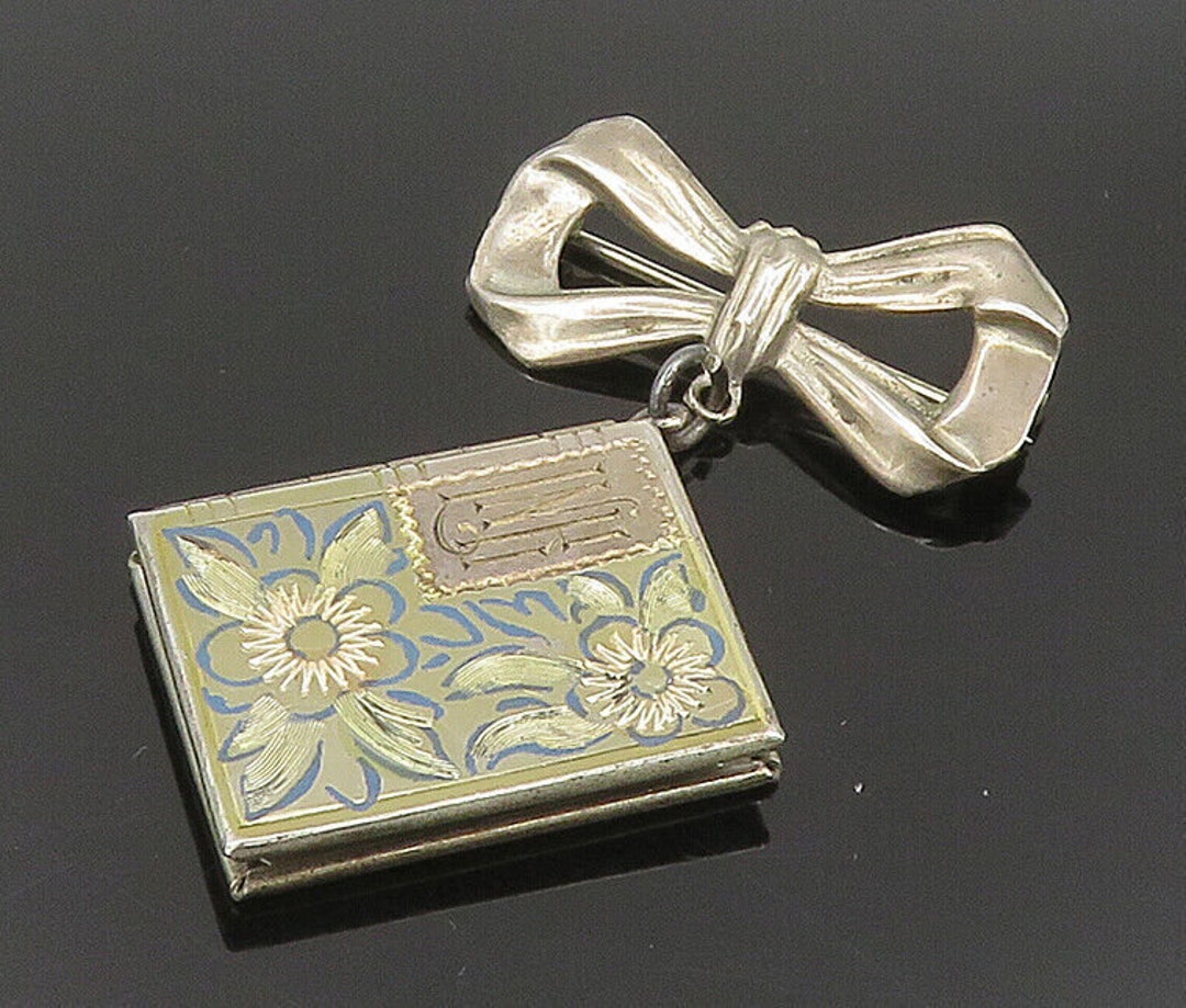 925 Sterling Silver Vintage Floral Photo Locket Brooch Pin OPENS BP9358 ...