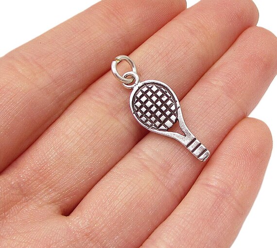 925 Sterling Silver Vintage Tennis Racket Charm Penda… - Gem