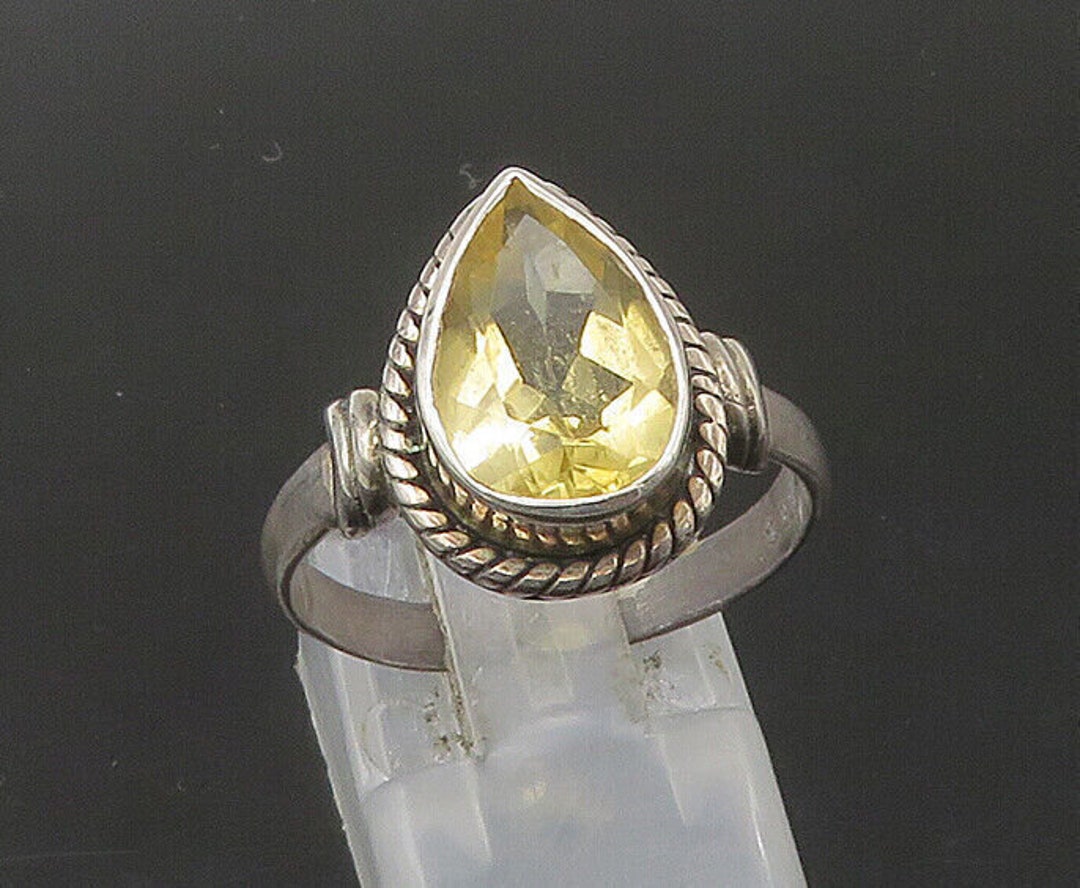 925 Sterling Silver Vintage Shiny Tear Drop Citrine Band Ring Sz 9 ...