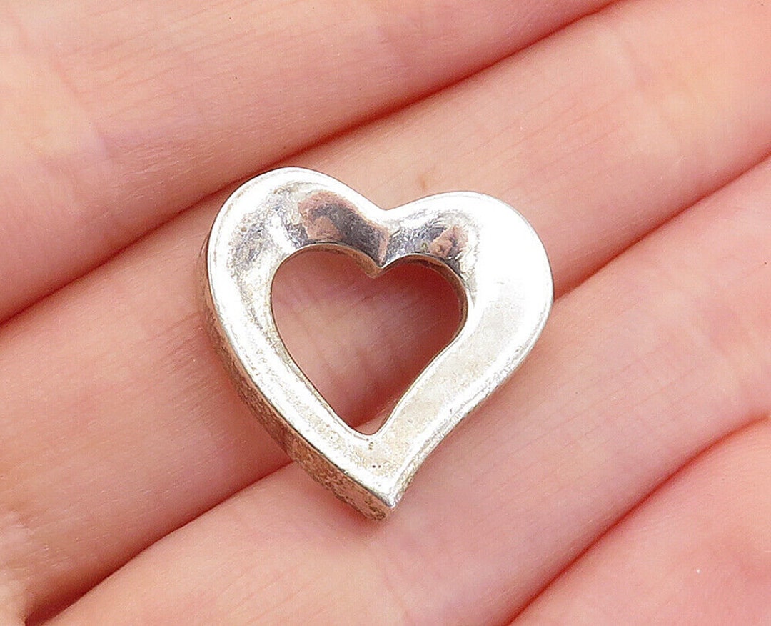 925 Sterling Silver Vintage Shiny Polished Open Love Heart Pendant ...