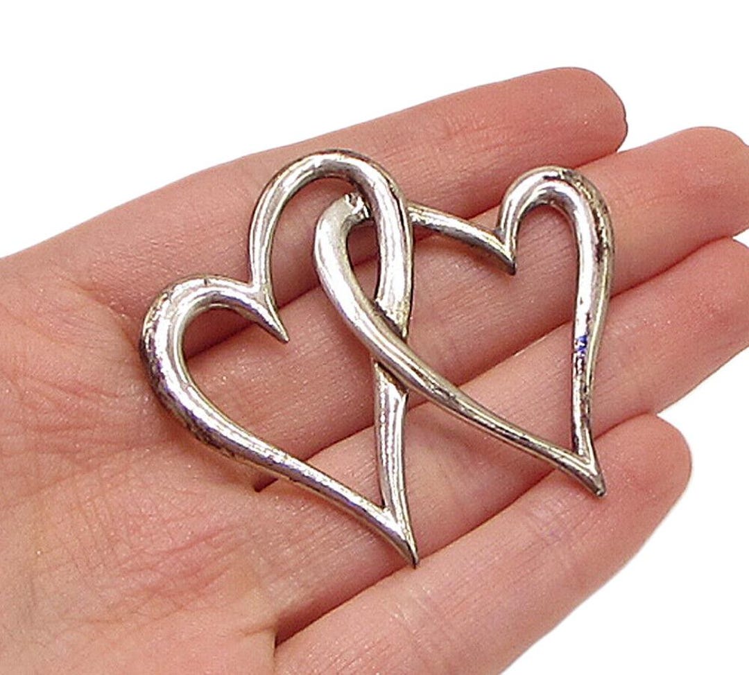 925 Sterling Silver Vintage Interlocked Love Hearts Slider Pendant ...