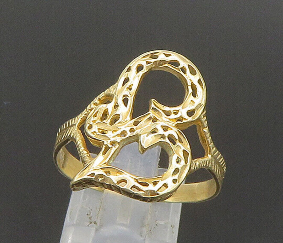 14K GOLD Vintage Letter J Initial Shiny Etched Large Band Ring Sz 11 ...