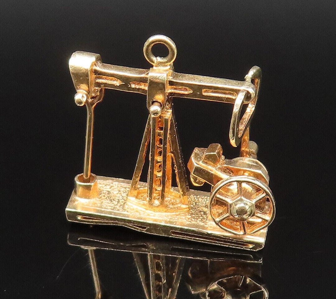 14K GOLD Vintage Old Fashion Petite Oil Rig Charm Pendant MOVES GP380 ...