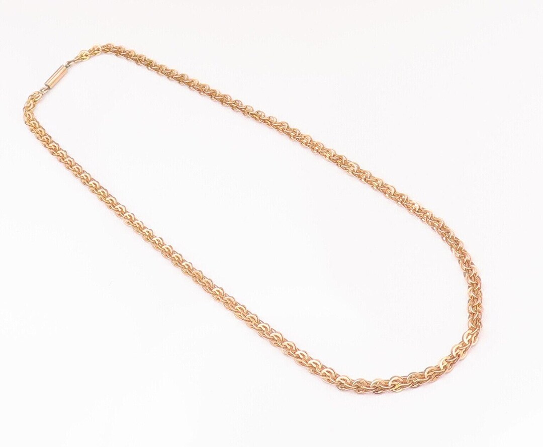 14K GOLD Vintage Necklace Designer Cutout Interlocked Thin Chain GN070 ...