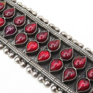 925 Sterling Silver Vintage Garnet Floral Detail Hinge Chain Bracelet ...