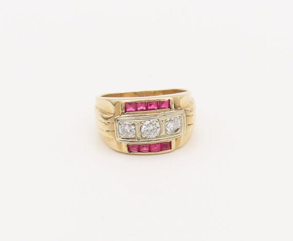 14K GOLD - Vintage Lab Ruby & 1 Carat Diamonds Two To… - Gem