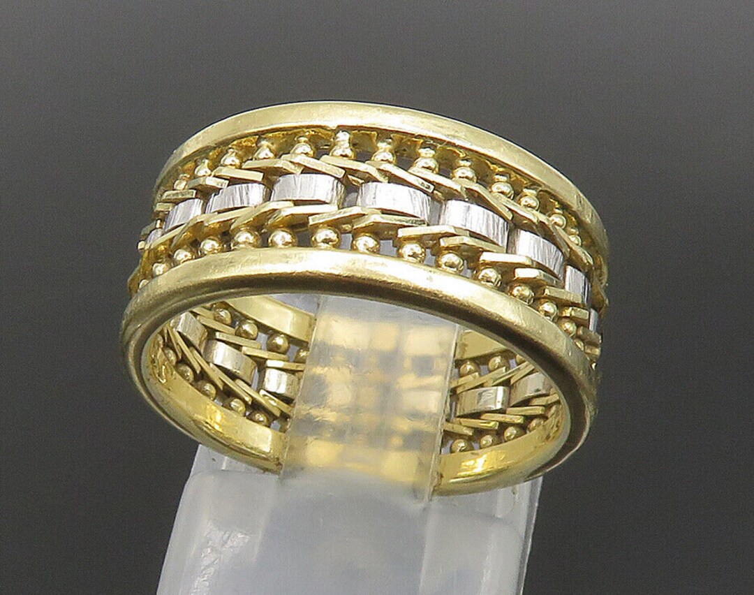 14K GOLD Vintage Two Tone Beaded Edge Band Ring Sz 6.5 GR353 - Etsy