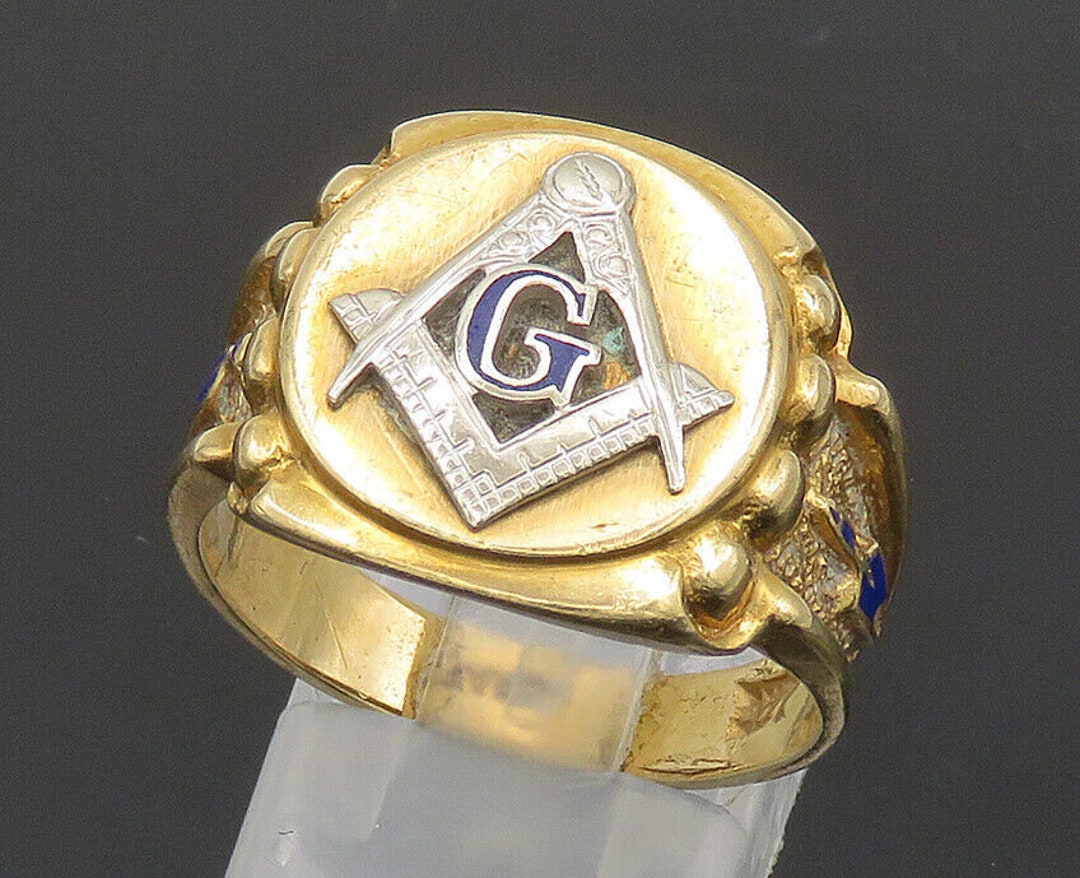 14K GOLD Vintage Antique Shiny Freemason Band Ring Sz 10 GR108 - Etsy