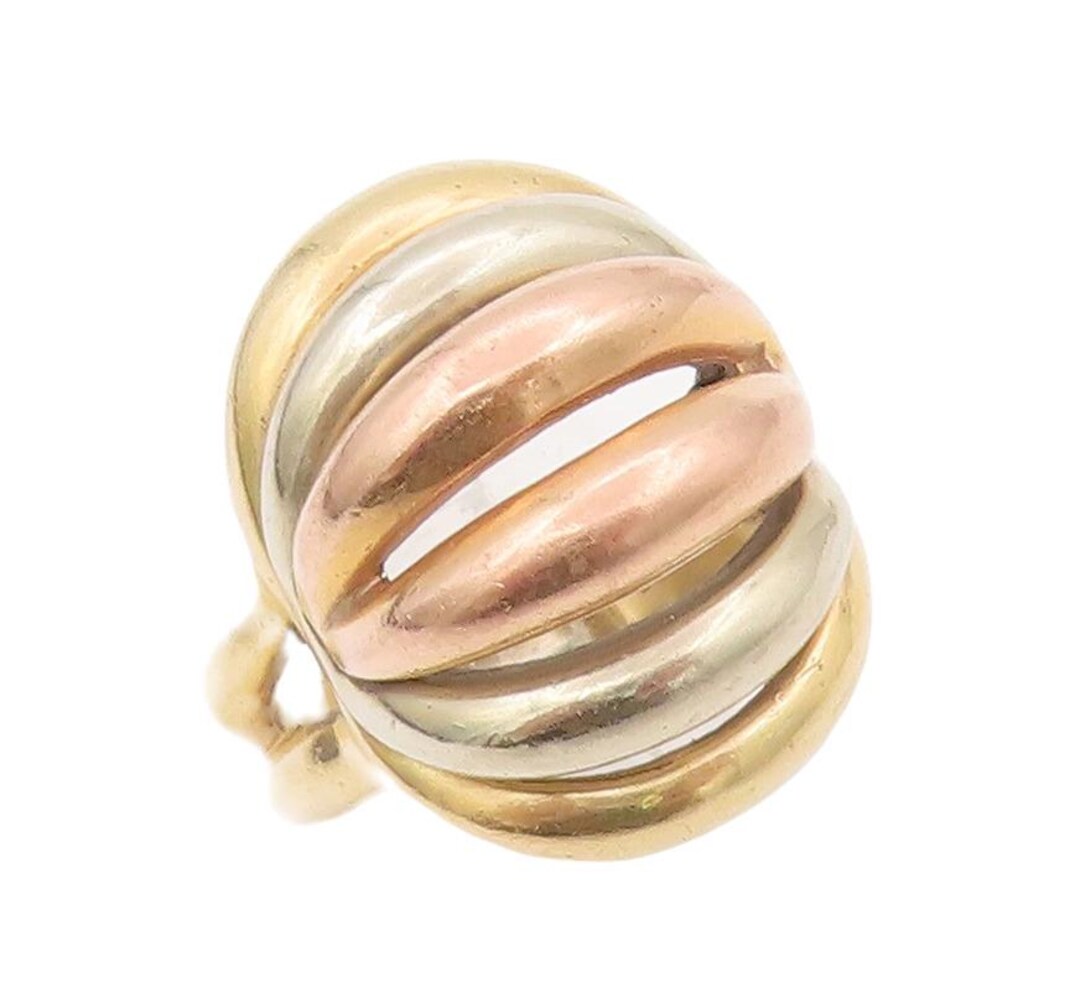 14K GOLD Vintage Ring Solid Domed Cutout Multi Color Bent Rods Sz 6 ...
