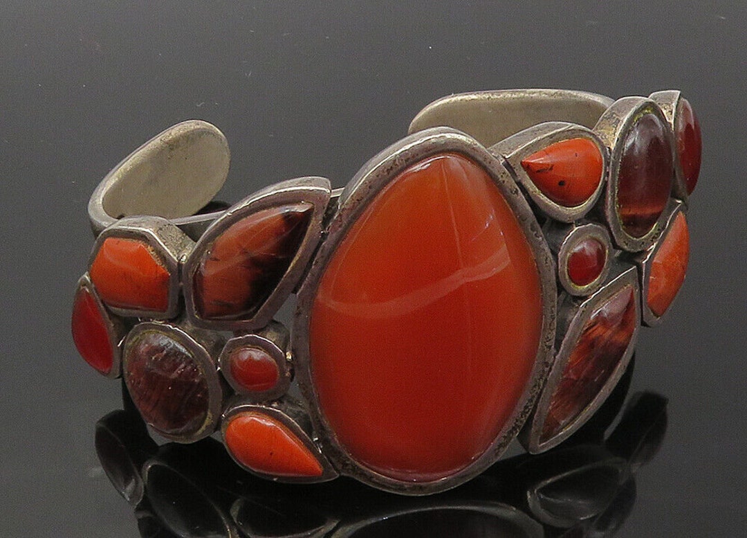 BARSE 925 Silver Vintage Carnelian Jasper & Tiger's Eye Cuff Bracelet ...
