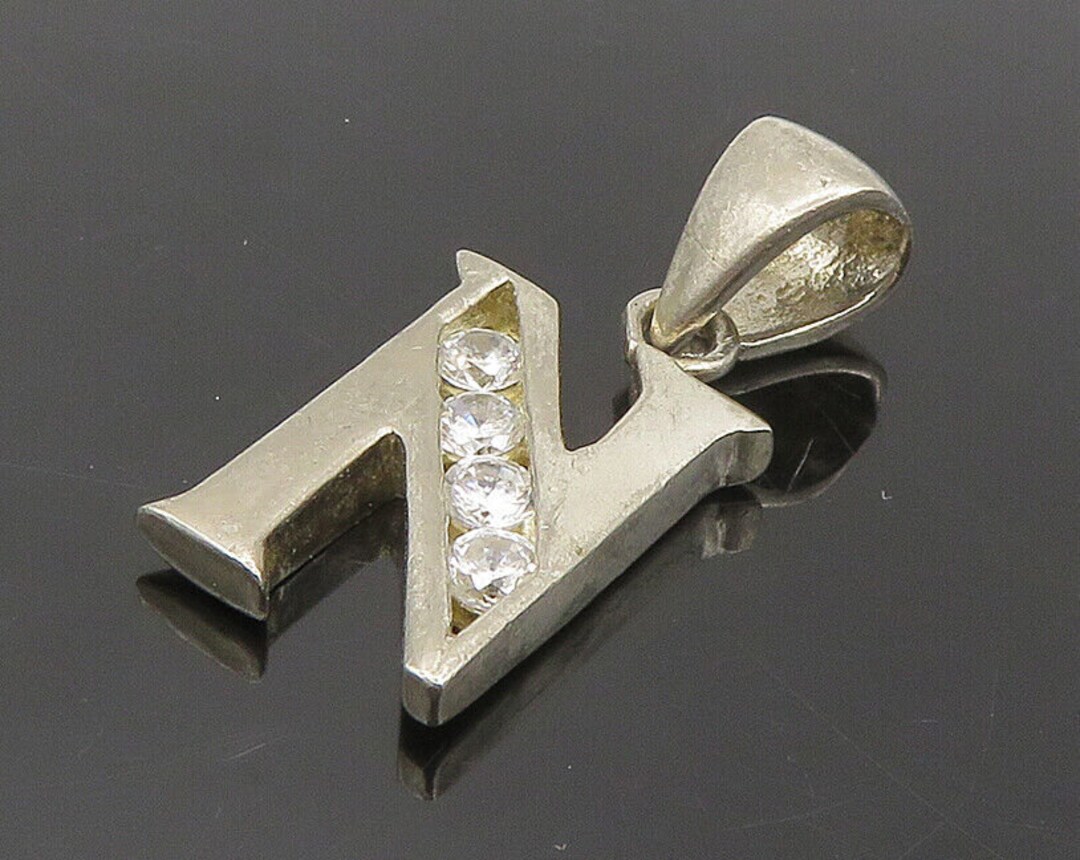 925 Silver Vintage Cubic Zirconia Letter N Initial Drop Pendant PT14289 ...