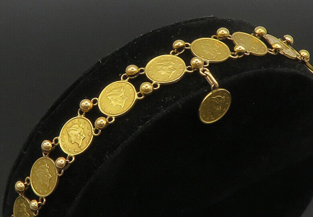22K GOLD Vintage Shiny United States Dollar Coin Chain Bracelet GBR029 ...
