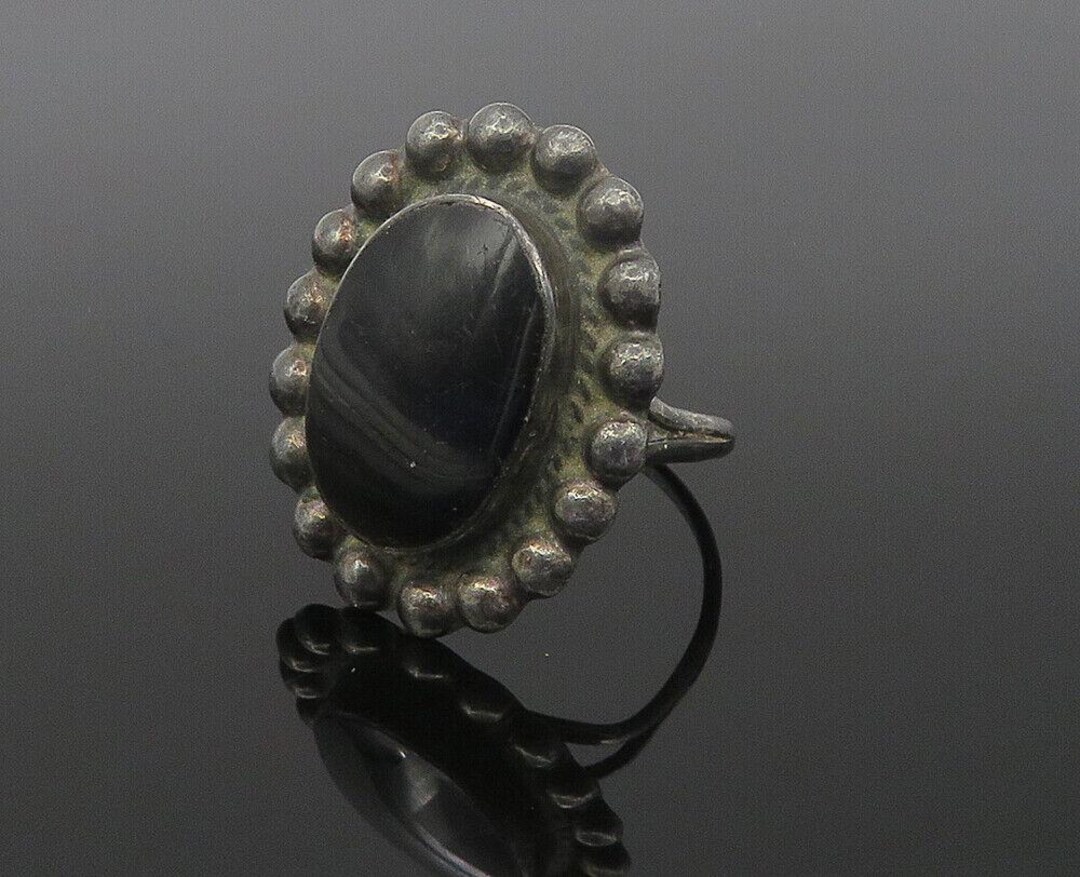 MEXICO 925 Silver Vintage Black Onyx Oxidized Cocktail Ring Sz 7.5 ...