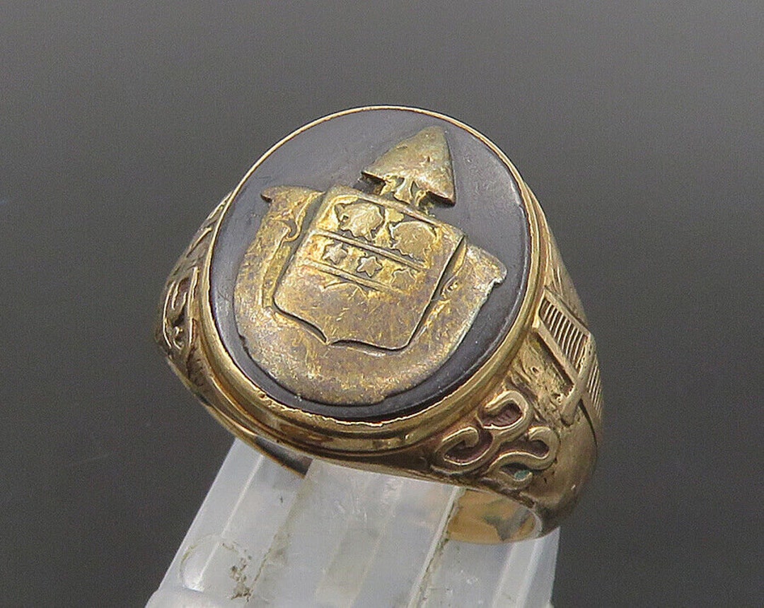 10K GOLD Vintage Antique Black Enamel Signet Band Ring Sz 6 GR287 - Etsy