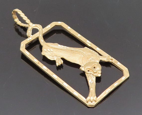14K GOLD Vintage Full Body Roaring Panther In Frame D… - Gem