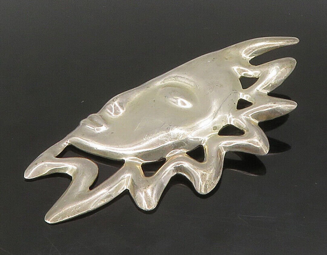 MEXICO 925 Sterling Silver Vintage Shiny Half Sun Face - Etsy