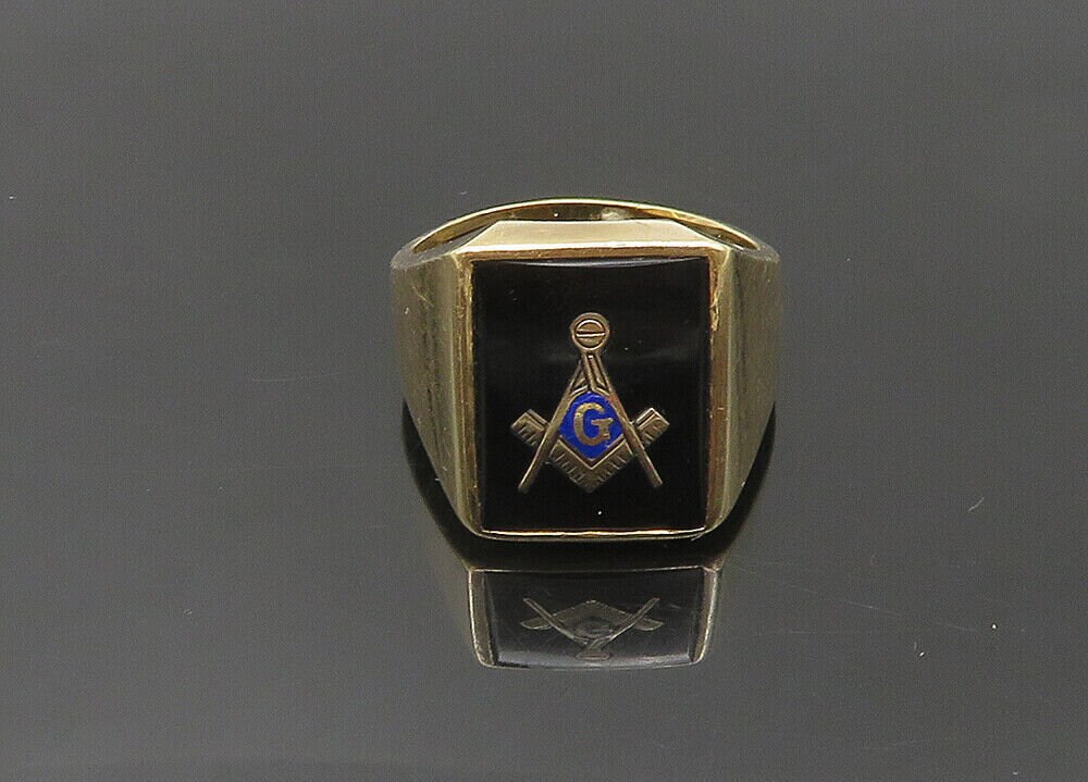 BADEN FOSS 10K GOLD Vintage Black Onyx Masonry Band Ring Sz - Etsy