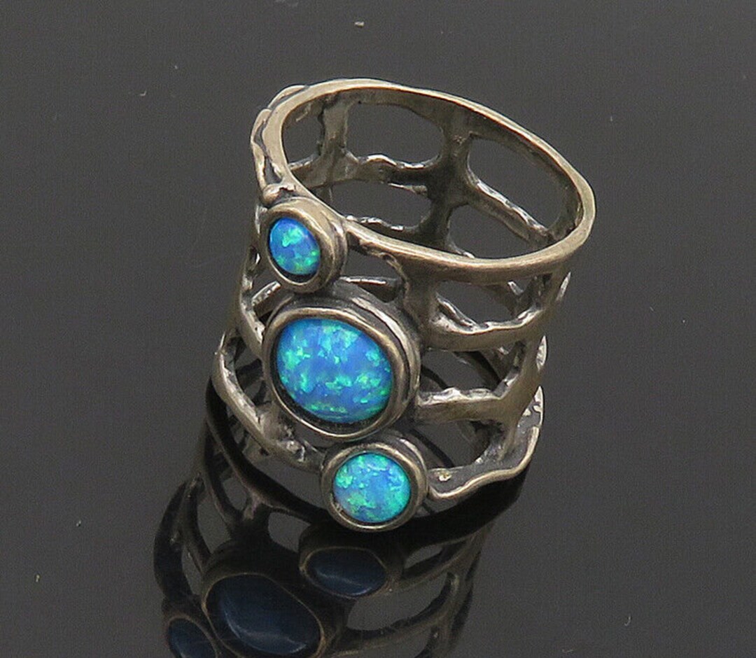 SHABLOOL ISRAEL 925 Sterling Silver Vintage Fire Opal Band - Etsy