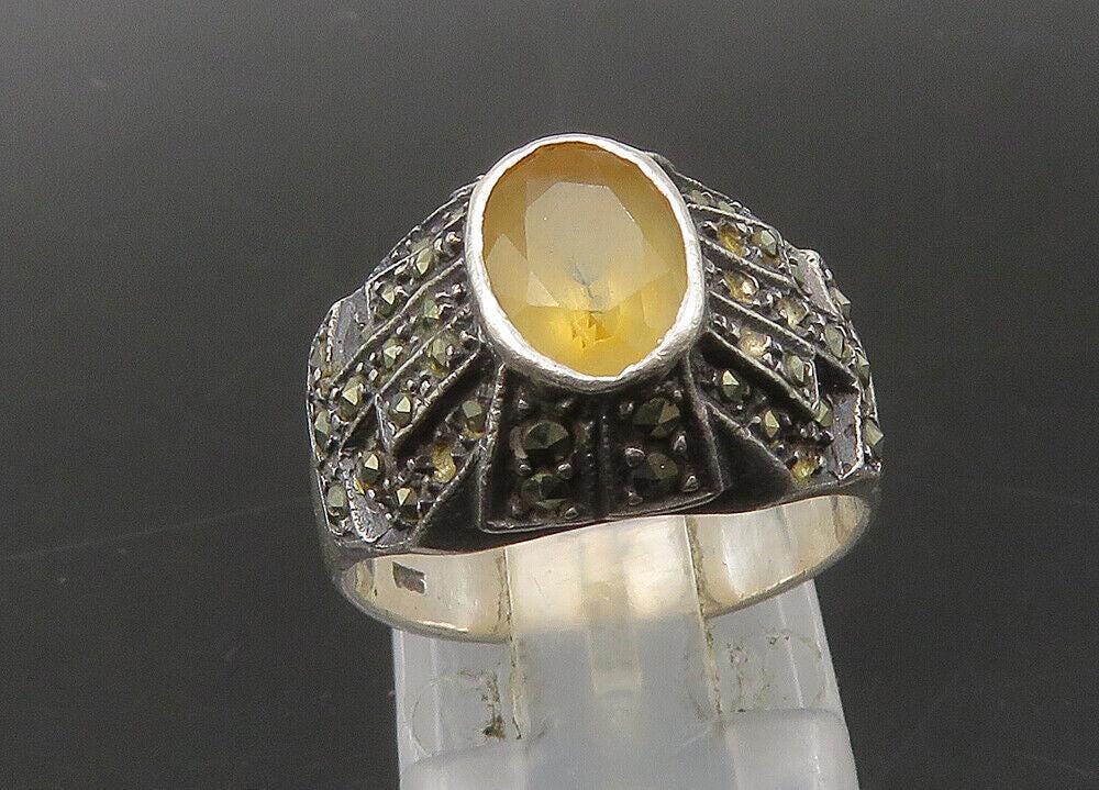 925 Sterling Silver Vintage Citrine & Marcasite Dome Band 925 Sterling Silver Vintage Citrine & Marcasite Dome Band