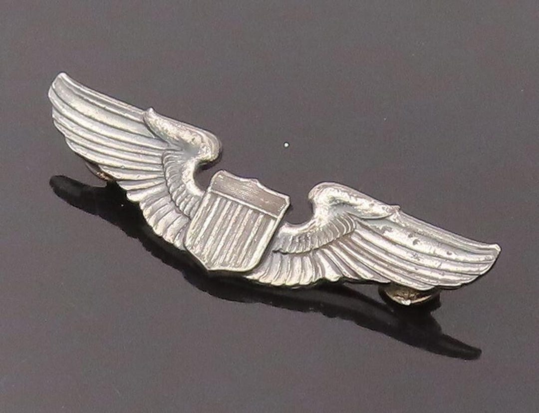 925 Silver Vintage Antique US Military Stencil Cut Carved Brooch Pin ...