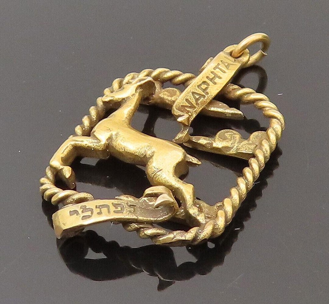 10K GOLD Vintage 12 Biblical Tribes of Naphtali Leaping Deer Pendant ...