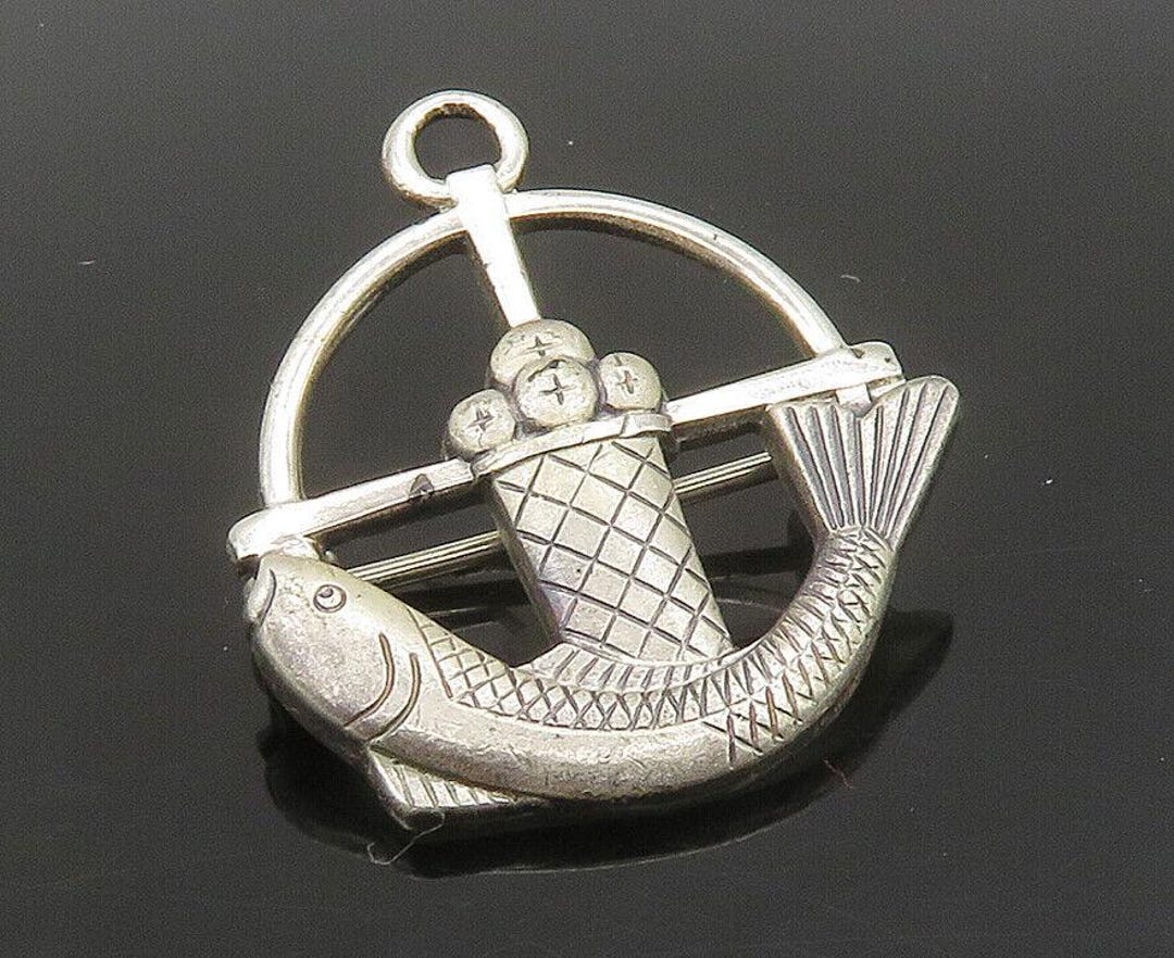 CREED 925 Sterling Silver Vintage Fish & Bread Christian Brooch Pin ...