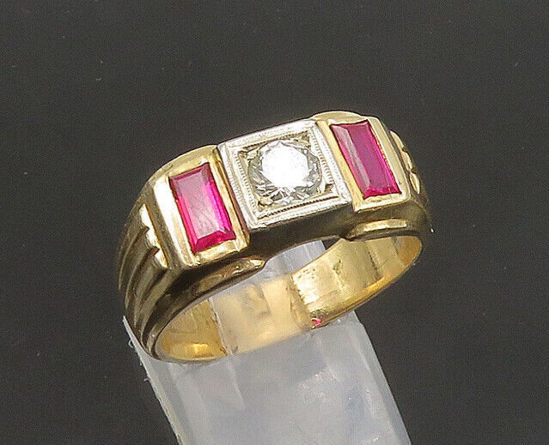 14K GOLD Vintage 1/2 Carat Genuine Diamond & Ruby Band Ring Sz 10 GR238 - Etsy